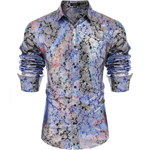 Shirts | Mens Luxury Design Shirts Floral Dress Shirt Colorfulblue ...
